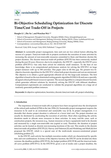 Pdf Bi Objective Scheduling Optimization For Discrete Timecost Trade