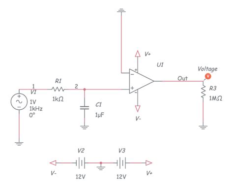 Active Low Pass Filter Non Inverting Q 1 Multisim Live