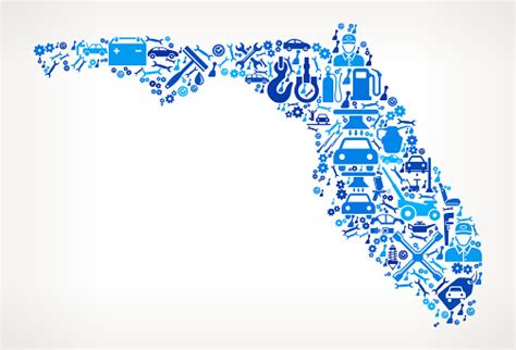 플로리다 자동차 수리 자동차 및 자동차 아이콘 배경 자동차 판매원에 대한 스톡 벡터 아트 및 기타 이미지 자동차 판매원 플로리다 미국 견인 Istock