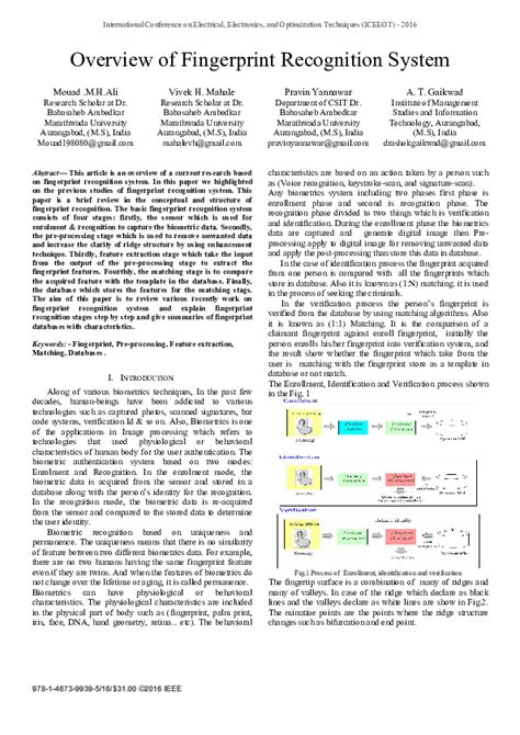 Pdf Overview Of Fingerprint Recognition System