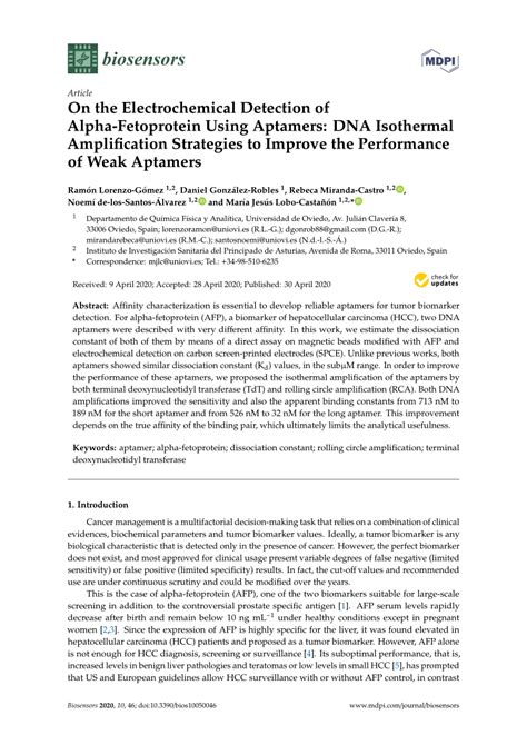 Pdf On The Electrochemical Detection Of Alpha Fetoprotein Using Aptamers Dna Isothermal