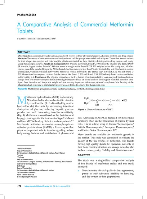 Pdf A Comparative Analysis Of Commercial Metformin Tablets