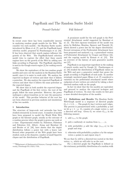 Pdf Pagerank And The Random Surfer Model