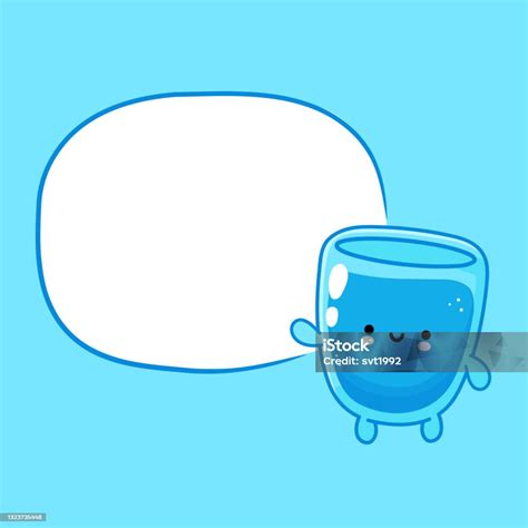 음성 거품 귀여운 재미 행복 한 물 유리 캐릭터 벡터 플랫 라인 만화 가와이 캐릭터 일러스트 아이콘 물 유리 문자 개념 0명에 대한 스톡 벡터 아트 및 기타 이미지 Istock