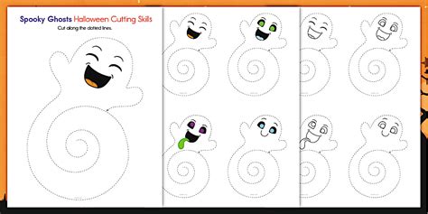 Spooky Ghosts Halloween Cutting Practice Worksheets Twinkl