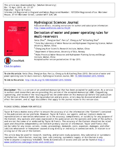 Pdf Derivation Of Water And Power Operating Rules For Multi Reservoirs