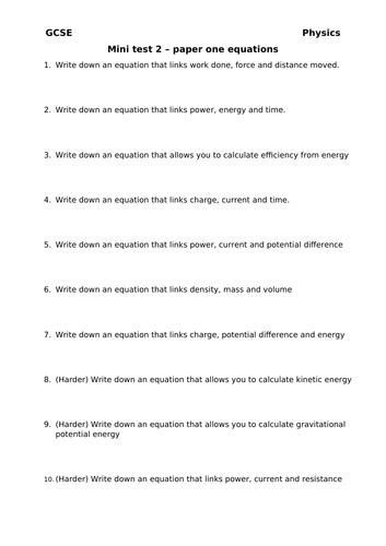 Aqa Gcse Physics Mini Tests Retrieval Practice Interleaving End Of Topic Paper One