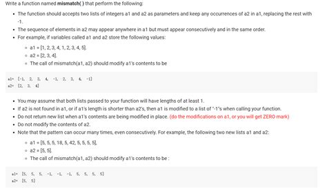 Solved Write A Function Named Mismatch That Perform The