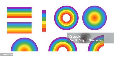 무지개 아이콘과 픽토그램 세트 흰색 배경에 고립 된 플랫 스타일의 무지개 0명에 대한 스톡 벡터 아트 및 기타 이미지 0명