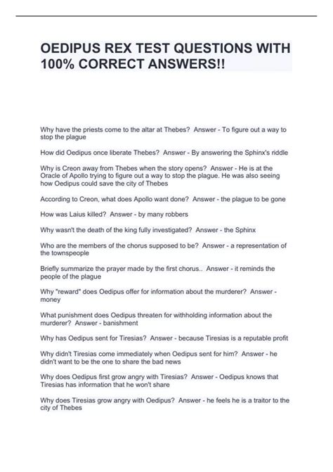 Oedipus Rex Test Questions With 100 Correct Answers Oedipus Rex