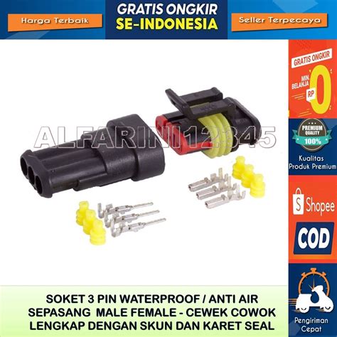 Jual Soket Konektor Anti Air Waterproof 3 Pin Male Dan Female Socket 3