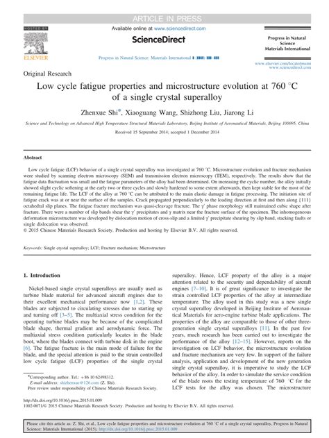 Pdf Low Cycle Fatigue Properties And Microstructure Evolution At 760 °c Of A Single Crystal
