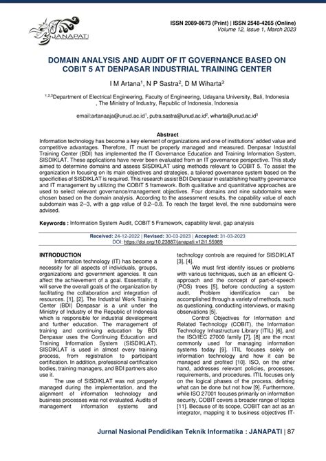 Pdf Domain Analysis And Audit Of It Governance Based On Cobit 5 At Denpasar Industrial