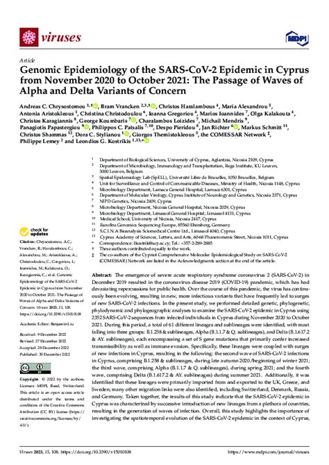 Pdf Genomic Epidemiology Of The Sars Cov 2 Epidemic In Cyprus From November 2020 To October