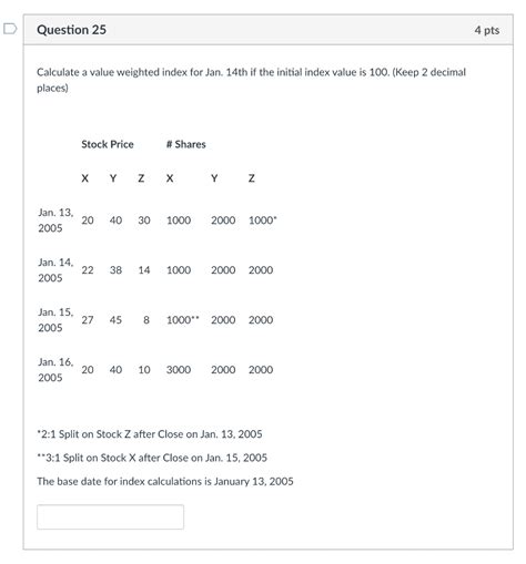 Solved Calculate A Value Weighted Index For Jan Th If The Chegg