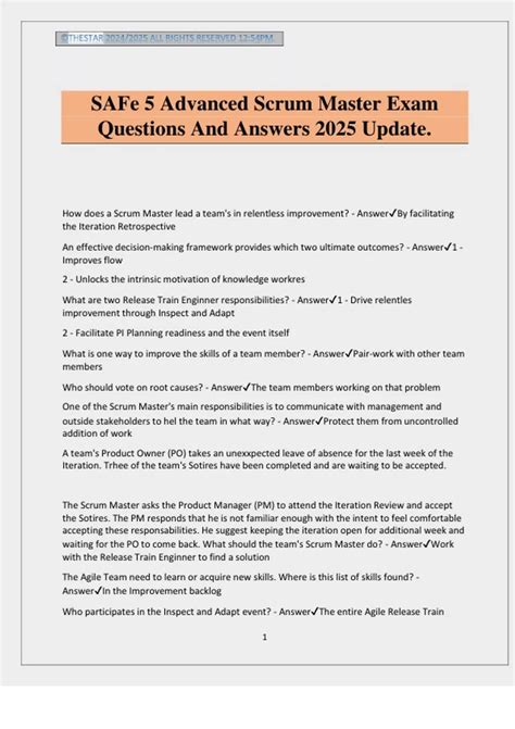 Safe 5 Advanced Scrum Master Exam Questions And Answers 2025 Update Safe 5 Stuvia Us