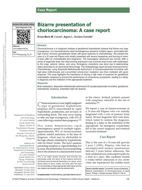 Bizzare Presentation Of Choriocarcinoma Pdf Metastasis Ct Scan