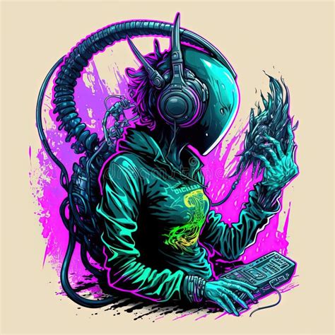 Illustration Of Alien Dj With Headphones Generative Ai Stock