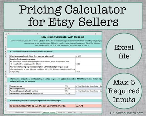 Excel Pricing Calculator For Etsy Sellers Easy Spreadsheet Plan Your Listings Etsy