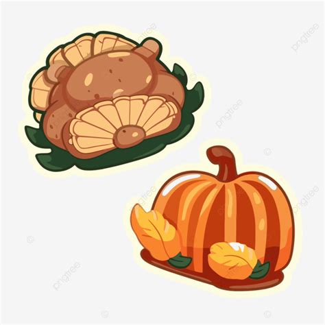 칠면조와 호박 스티커 일러스트 벡터 클립 아트 만화 추수 감사절 테두리가 고립 된 스티커 디자인 상표 스티커 일러스트 Png 일러스트 및 벡터 에 대한 무료 다운로드