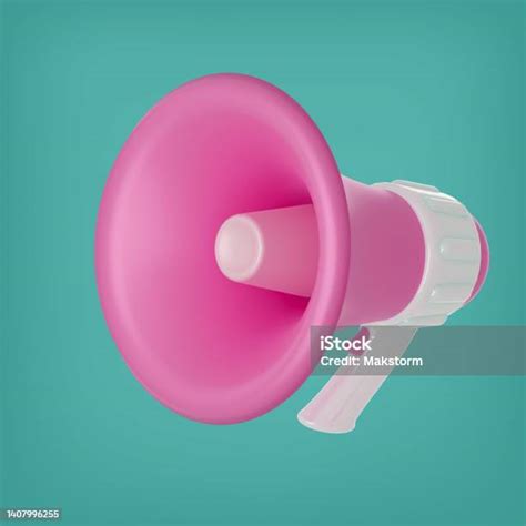 녹색 배경을 가진 분홍색과 흰색 메가폰 라우드 스피커 3d 렌더링 그림 메가폰 아이콘 3d 경고 및 발표를위한 렌더링 3차원 형태에 대한 스톡 사진 및 기타 이미지 Istock
