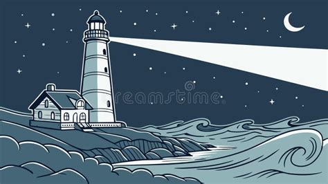 Lighthouse At Night Ocean Waves Coastal Beacon Nautical Scene Vector Design Generative Ai
