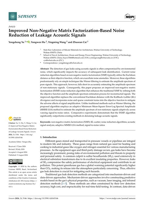 Pdf Improved Non Negative Matrix Factorization Based Noise Reduction Of Leakage Acoustic Signals