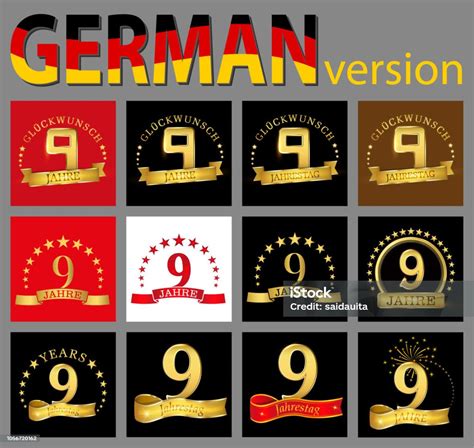 번호 9 축 하 디자인의 설정 황금 기념일 생일 파티에 대 한 숫자 서식 파일 요소입니다 독일축 하 년 기념일에서에서 번역 0