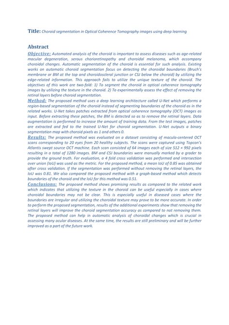 Pdf Choroid Segmentation In Optical Coherence Tomography Images Using