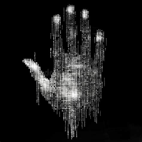 Handprint With White Matrix Code Symbols On Black Background Matrix