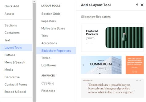 how to add and customize a repeater slideshow in wix