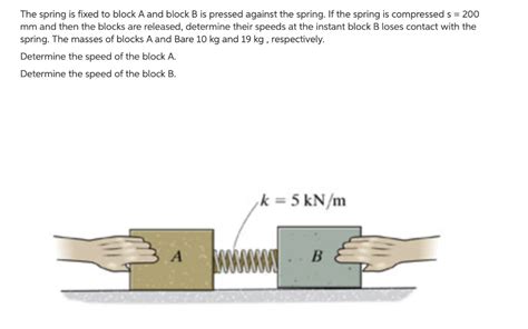 Solved The Spring Is Fixed To Block A And Block B Is Pressed Chegg Com