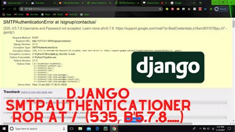 django smtpauthenticationerror at 535 b 5 7 8 username and password