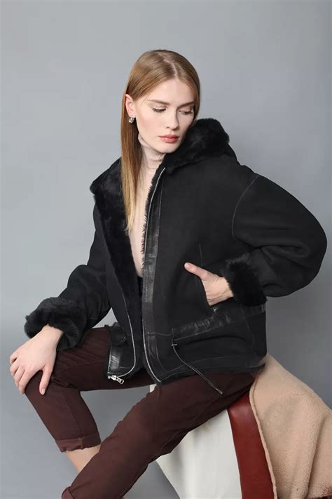 Двухсторонняя черная дубленка с капюшоном КД-164 ч купить в интернет ...