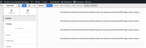 This Element Could Not Render Due To Invalid Markup You May Have Unclosed Html Tags In Your