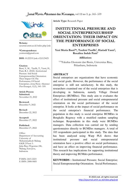 Pdf Institutional Pressure And Social Entrepreneurship Orientation Their Impact On The