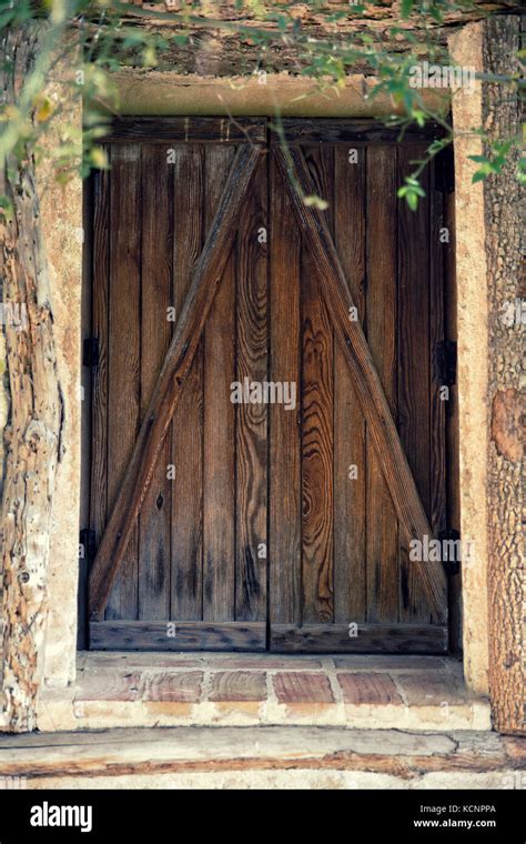 Antique Brown Wooden Window In Rustic House Stock Photo Alamy