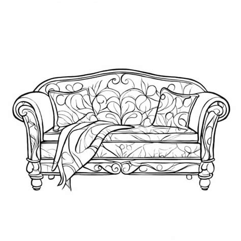 Download Intricately Designed Couch With Floral Patterns Coloring Pages Online Creative Fabrica