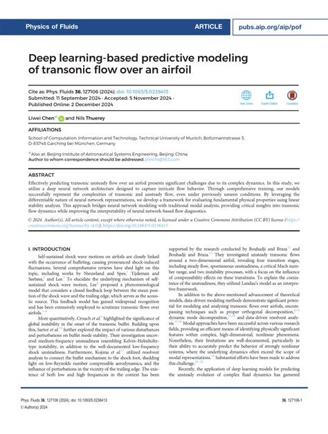Pdf Deep Learning Based Predictive Modeling Of Transonic Flow Over An Airfoil
