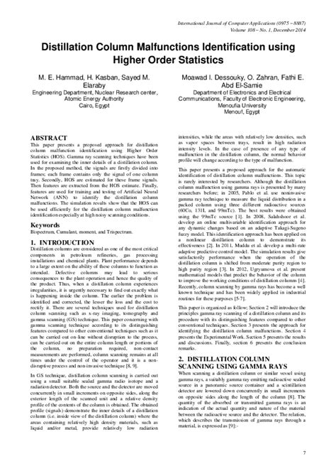 Pdf Distillation Column Malfunctions Identification Using Higher Order Statistics