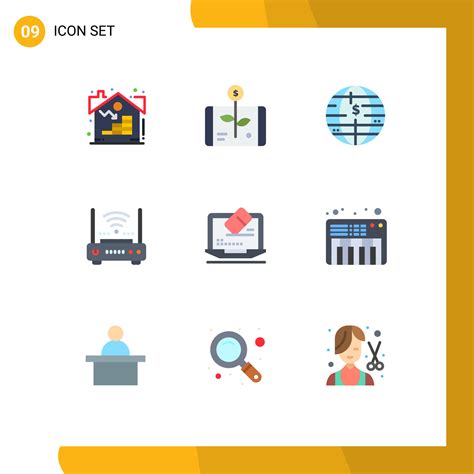 9 Thematic Vector Flat Colors And Editable Symbols Of Modem Network Smartphone Wifi