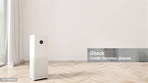 나무 쪽모이 세공 마룻바닥과 햇볕이 잘 드는 창문 깨끗한 흰 벽 공기 청정기 히터가 있는 자연 채광이 있는 미니멀리즘의 밝고 넓은 빈 객실입니다 3d 렌더링 0명에 대한