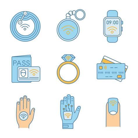 Nfc Technology Color Icons Set Near Field Chip Trinket Smartwatch