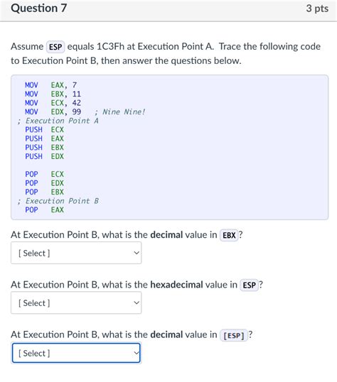 Solved Assume Esp Equals 1c3fh At Execution Point A Trace