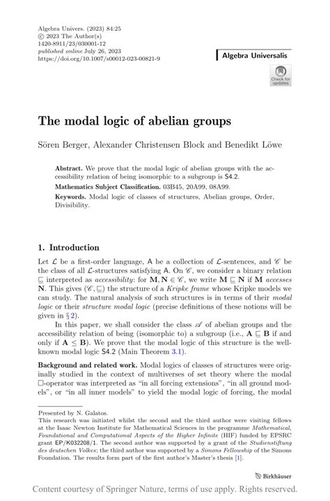 Pdf The Modal Logic Of Abelian Groups