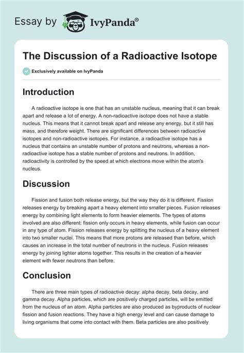 The Discussion Of A Radioactive Isotope 359 Words Essay Example