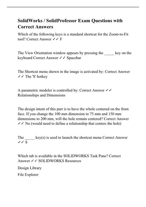 Solidworks Solidprofessor Exam Questions With Correct Answers Solidworks Stuvia Us