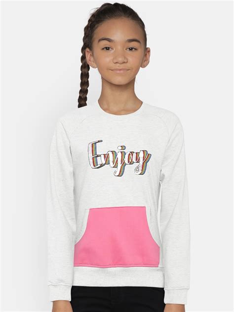 Buy Yk Girls Grey Melange And Pink Printed Sweatshirt With Sequinned Detail Sweatshirts For
