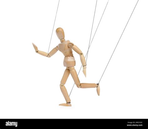 One Wooden Puppet With Strings On White Background Stock Photo Alamy