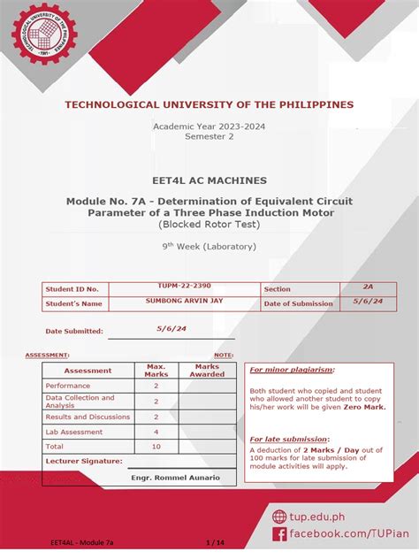Exp 7 Equivalent Circuit Parameter Of A 3 Phase Induction Motor Pdf Electric Motor